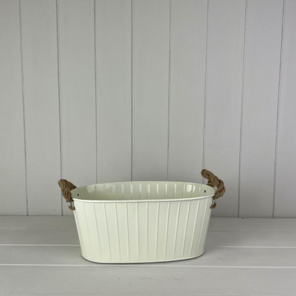 Cream Oval Tapered Trough with Rope Handles - Woodmeadow Garden Centre