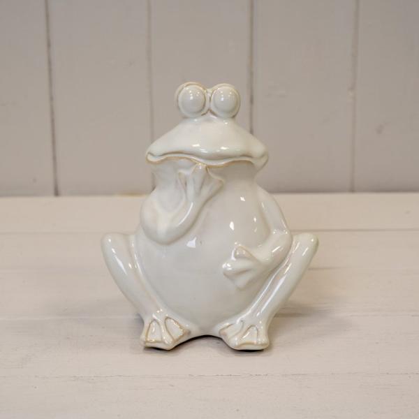 Cream Ceramic Wondering Frog - Woodmeadow Garden Centre